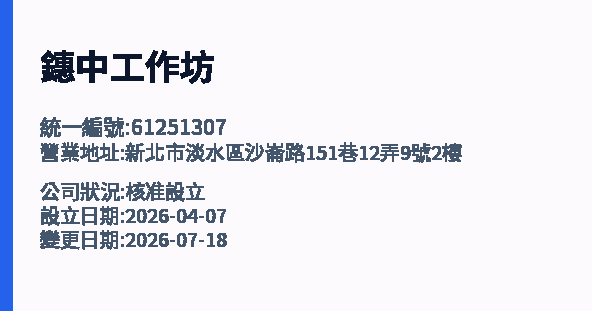 鏸中工作坊的照片-統編 61251307 公司登記資料與營業項目詳細圖表