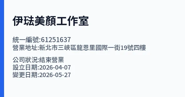 伊琺美顏工作室的照片-統編 61251637 公司登記資料與營業項目詳細圖表