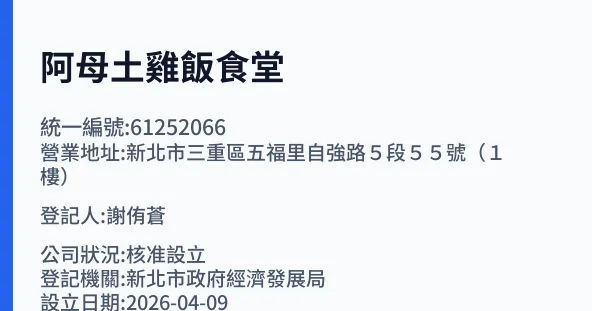 阿母土雞飯食堂的照片-統編 61252066(新北市) 公司登記資料與營業項目詳細圖表