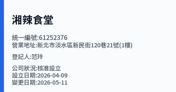 湘辣食堂的照片-統編 61252376(新北市) 公司登記資料與營業項目詳細圖表