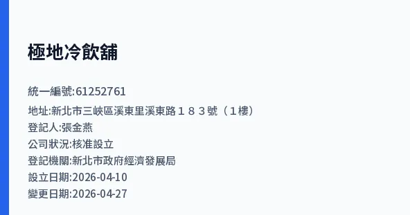 極地冷飲舖的照片-統編 61252761(新北市) 公司登記資料與營業項目詳細圖表