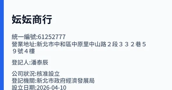 妘妘商行的照片-統編 61252777(新北市) 公司登記資料與營業項目詳細圖表