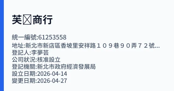 芙煕商行的照片-統編 61253558(新北市) 公司登記資料與營業項目詳細圖表