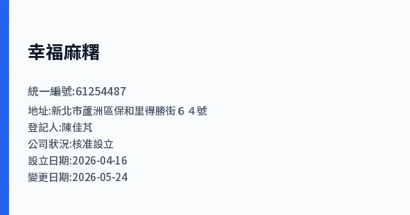 幸福麻糬的照片-統編 61254487(新北市) 公司登記資料與營業項目詳細圖表