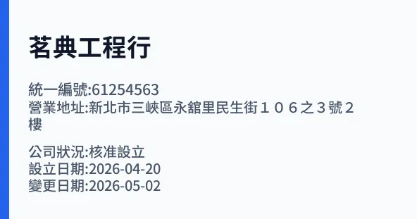 茗典工程行的照片-統編 61254563(新北市) 公司登記資料與營業項目詳細圖表