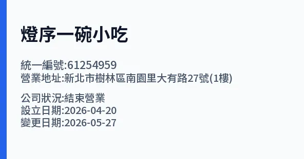 燈序一碗小吃的照片-統編 61254959 公司登記資料與營業項目詳細圖表