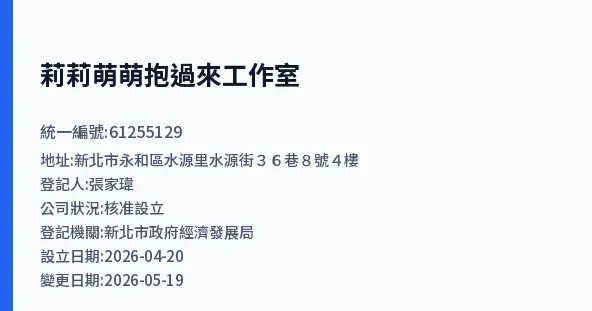 莉莉萌萌抱過來工作室的照片-統編 61255129(新北市) 公司登記資料與營業項目詳細圖表