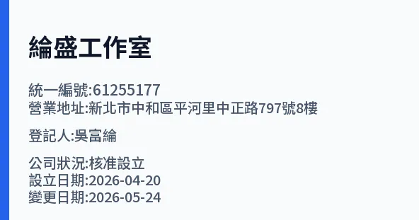 綸盛工作室的照片-統編 61255177 公司登記資料與營業項目詳細圖表