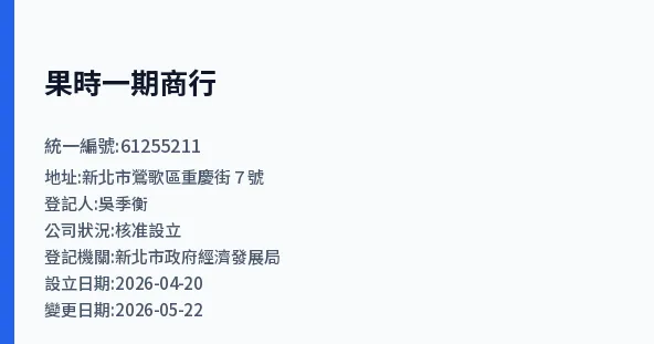 果時一期商行的照片-統編 61255211(新北市) 公司登記資料與營業項目詳細圖表