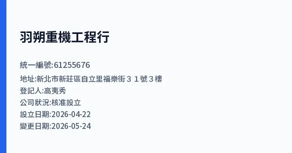 羽朔重機工程行的照片-統編 61255676(新北市) 公司登記資料與營業項目詳細圖表