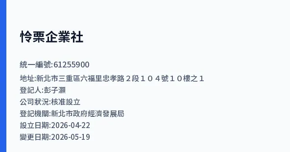 怜栗企業社的照片-統編 61255900(新北市) 公司登記資料與營業項目詳細圖表