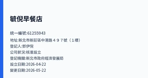 毓倪早餐店的照片-統編 61255943(新北市) 公司登記資料與營業項目詳細圖表