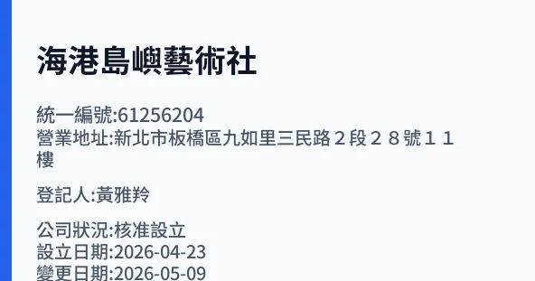 海港島嶼藝術社的照片-統編 61256204(新北市) 公司登記資料與營業項目詳細圖表