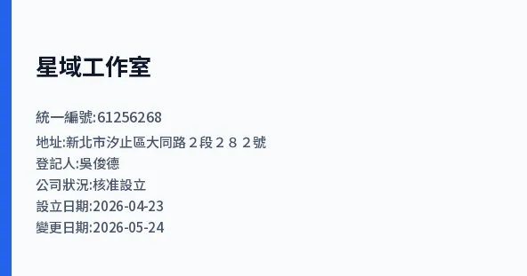 星域工作室的照片-統編 61256268(新北市) 公司登記資料與營業項目詳細圖表