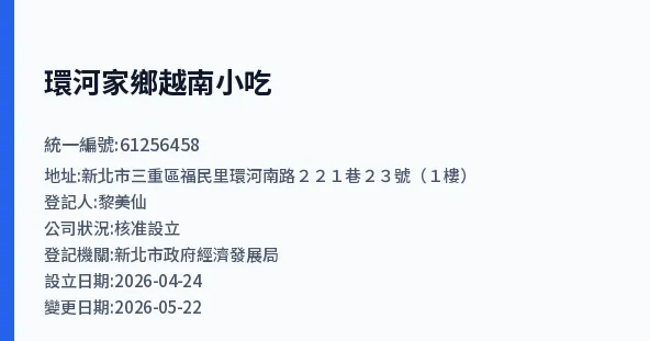 環河家鄉越南小吃的照片-統編 61256458(新北市) 公司登記資料與營業項目詳細圖表
