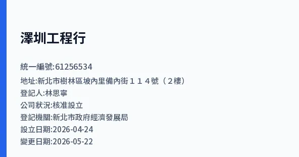 澤圳工程行的照片-統編 61256534(新北市) 公司登記資料與營業項目詳細圖表