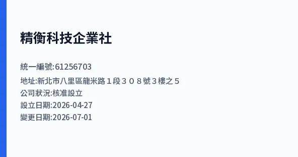 精衡科技企業社的照片-統編 61256703 公司登記資料與營業項目詳細圖表