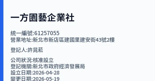 一方園藝企業社的照片-統編 61257055(新北市) 公司登記資料與營業項目詳細圖表