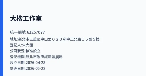 大楷工作室的照片-統編 61257077(新北市) 公司登記資料與營業項目詳細圖表