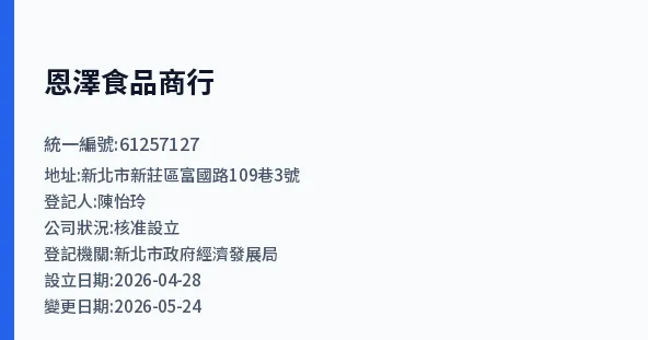 恩澤食品商行的照片-統編 61257127(新北市) 公司登記資料與營業項目詳細圖表