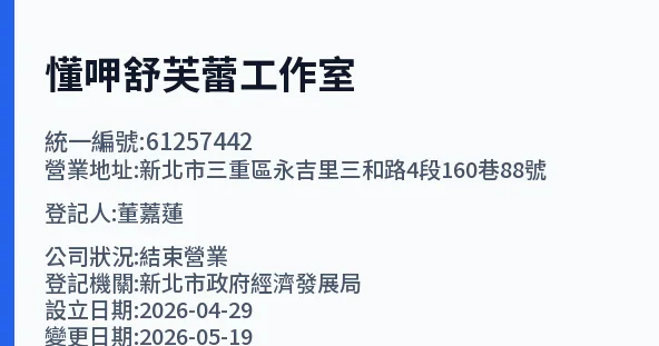 懂呷舒芙蕾工作室的照片-統編 61257442(新北市) 公司登記資料與營業項目詳細圖表