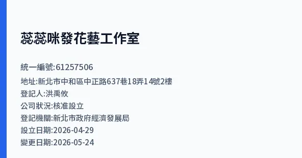 蕊蕊咪發花藝工作室的照片-統編 61257506(新北市) 公司登記資料與營業項目詳細圖表
