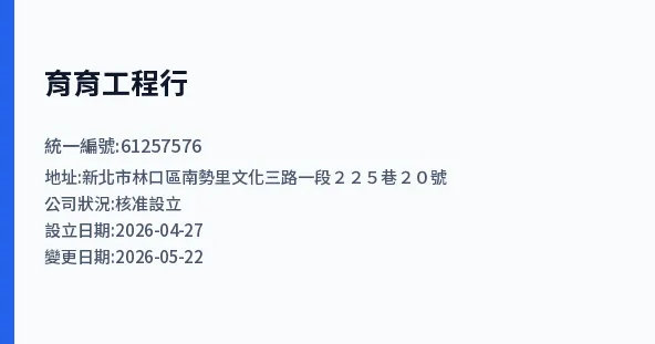 育育工程行的照片-統編 61257576(新北市) 公司登記資料與營業項目詳細圖表