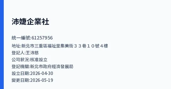 沛婕企業社的照片-統編 61257956(新北市) 公司登記資料與營業項目詳細圖表