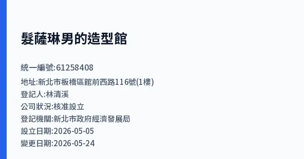 髮薩琳男的造型館的照片-統編 61258408(新北市) 公司登記資料與營業項目詳細圖表