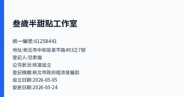 叁歲半甜點工作室的照片-統編 61258441(新北市) 公司登記資料與營業項目詳細圖表
