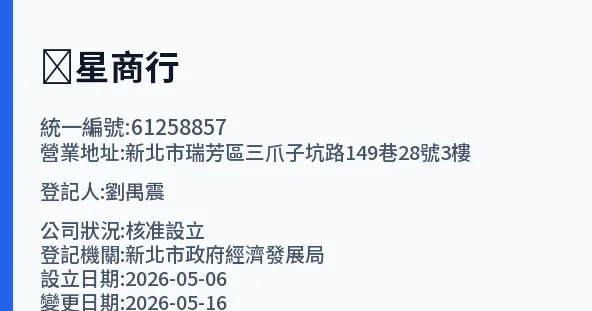 莀星商行的照片-統編 61258857(新北市) 公司登記資料與營業項目詳細圖表