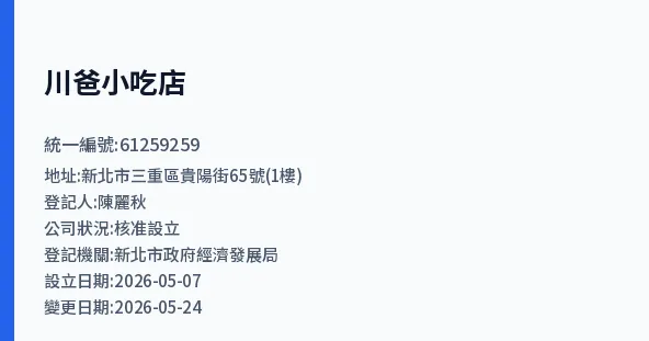 川爸小吃店的照片-統編 61259259(新北市) 公司登記資料與營業項目詳細圖表
