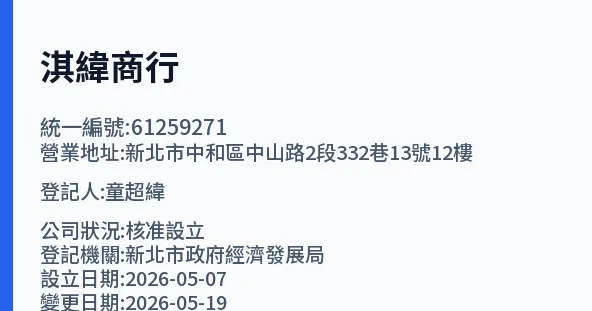 淇緯商行的照片-統編 61259271(新北市) 公司登記資料與營業項目詳細圖表