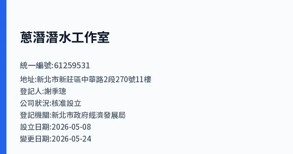 蔥潛潛水工作室的照片-統編 61259531(新北市) 公司登記資料與營業項目詳細圖表