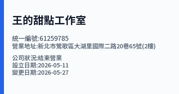 王的甜點工作室的照片-統編 61259785(新北市) 公司登記資料與營業項目詳細圖表