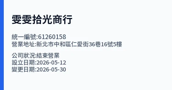 雯雯拾光商行的照片-統編 61260158(新北市) 公司登記資料與營業項目詳細圖表