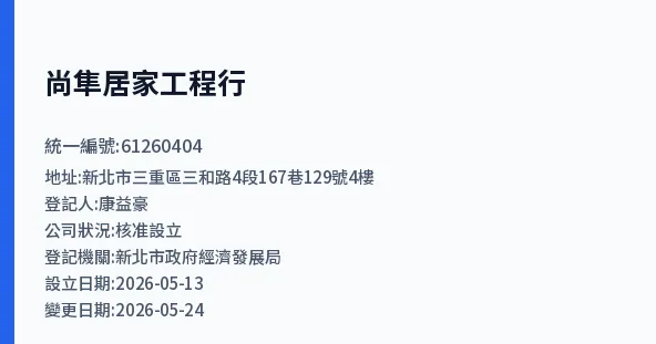 尚隼居家工程行的照片-統編 61260404(新北市) 公司登記資料與營業項目詳細圖表