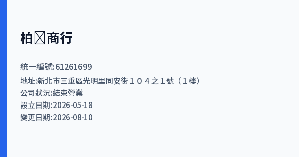 柏勲商行的照片-統編 61261699 公司登記資料與營業項目詳細圖表
