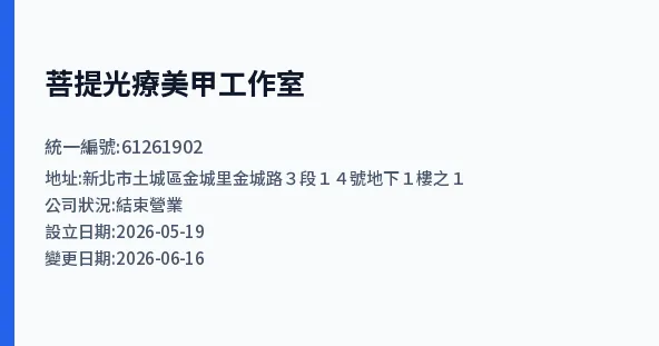 菩提光療美甲工作室的照片-統編 61261902(新北市) 公司登記資料與營業項目詳細圖表