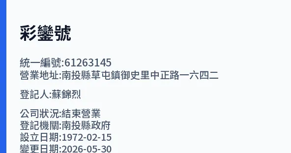 彩鑾號的照片-統編 61263145(南投縣) 公司登記資料與營業項目詳細圖表