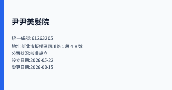 尹尹美髮院的照片-統編 61263205 公司登記資料與營業項目詳細圖表
