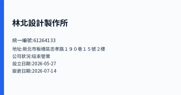 林北設計製作所的照片-統編 61264133 公司登記資料與營業項目詳細圖表