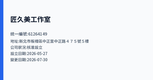 匠久美工作室的照片-統編 61264149 公司登記資料與營業項目詳細圖表