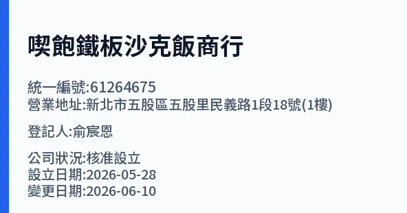 喫飽鐵板沙克飯商行的照片-統編 61264675(新北市) 公司登記資料與營業項目詳細圖表