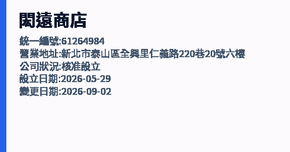閎遠商店的照片-統編 61264984 公司登記資料與營業項目詳細圖表