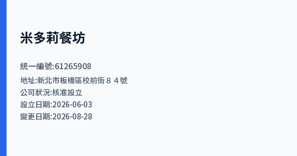 米多莉餐坊的照片-統編 61265908 公司登記資料與營業項目詳細圖表