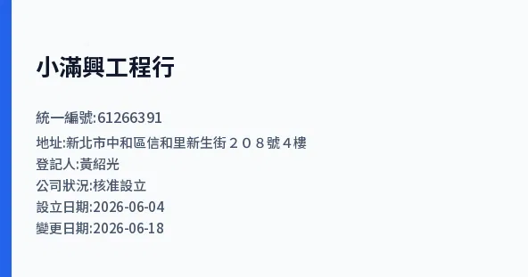 小滿興工程行的照片-統編 61266391(新北市) 公司登記資料與營業項目詳細圖表