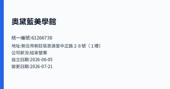奧黛藍美學館的照片-統編 61266738 公司登記資料與營業項目詳細圖表