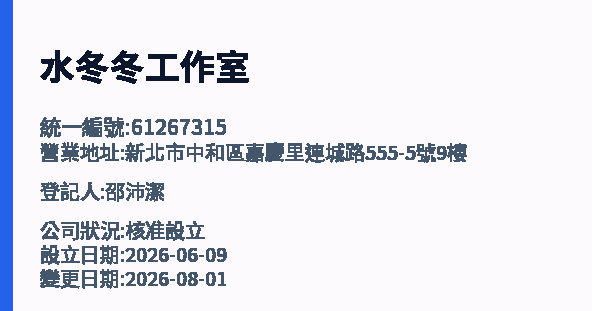 水冬冬工作室的照片-統編 61267315 公司登記資料與營業項目詳細圖表