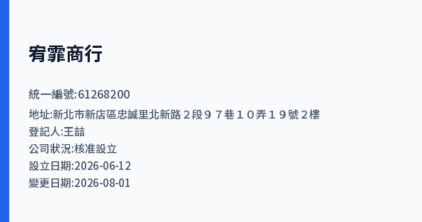 宥霏商行的照片-統編 61268200(新北市) 公司登記資料與營業項目詳細圖表